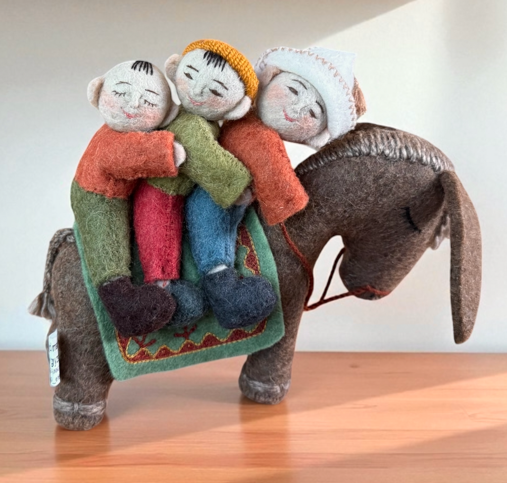 Doll "Kids riding a donkey" handmade in Kyrgyzstan – Pandora's Santa Fe